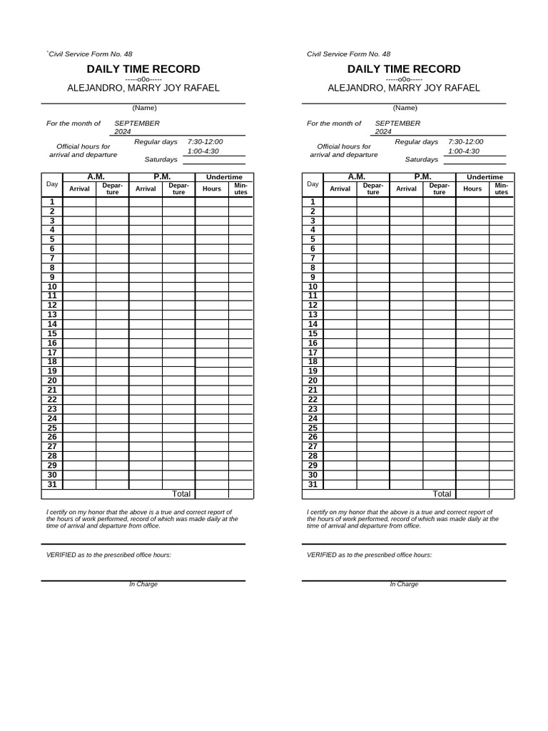 Appendix 24 - Daily Time Record (DTR) (2) ALEJANDRO M | PDF