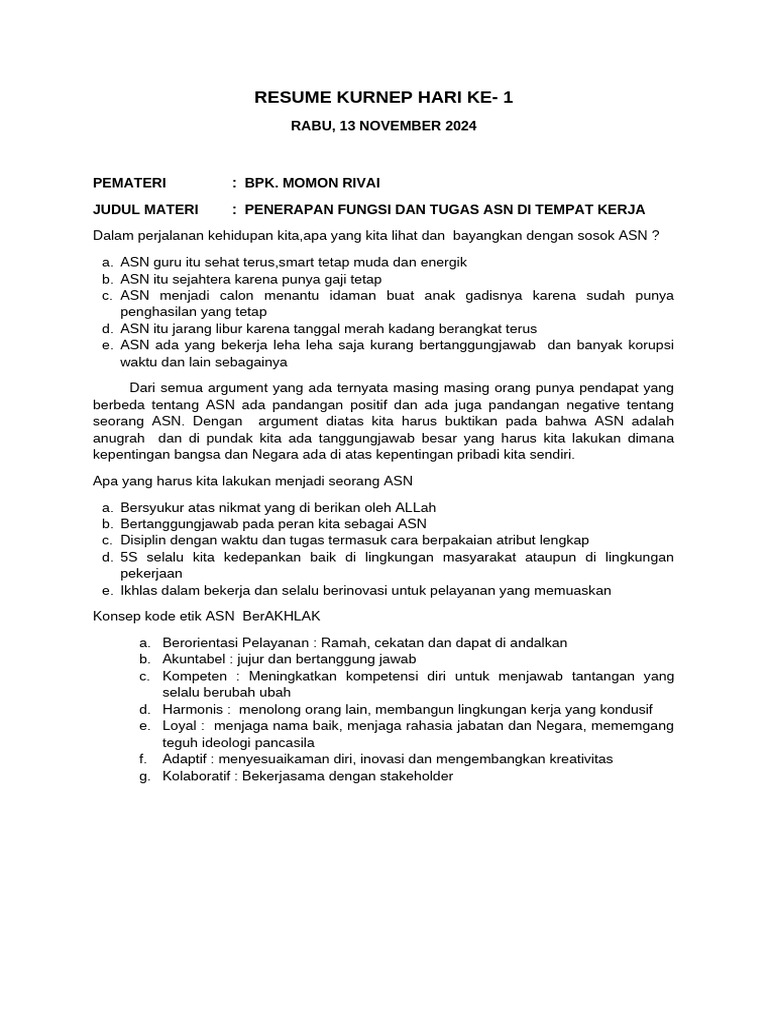 Resume Kurnep Hari 1 Materi Ke 1,2,3 | PDF