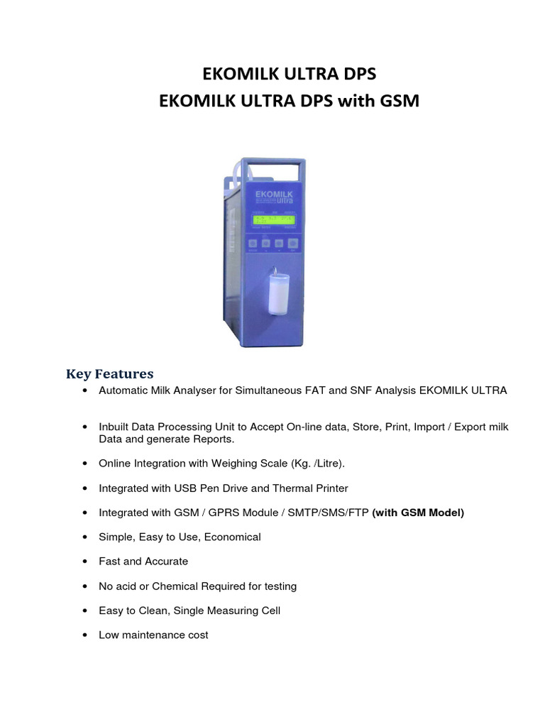 Ekomilk Ultra DPS Milk Analyzer Features | PDF | Backup | File Transfer ...