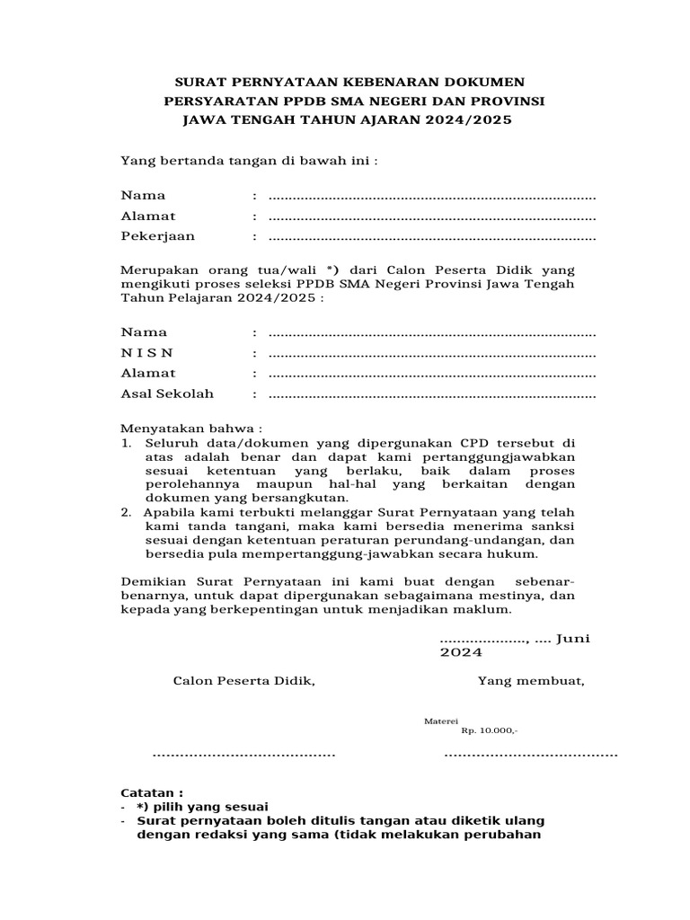 SURAT PERNYATAAN KEBENARAN DOKUMEN | PDF