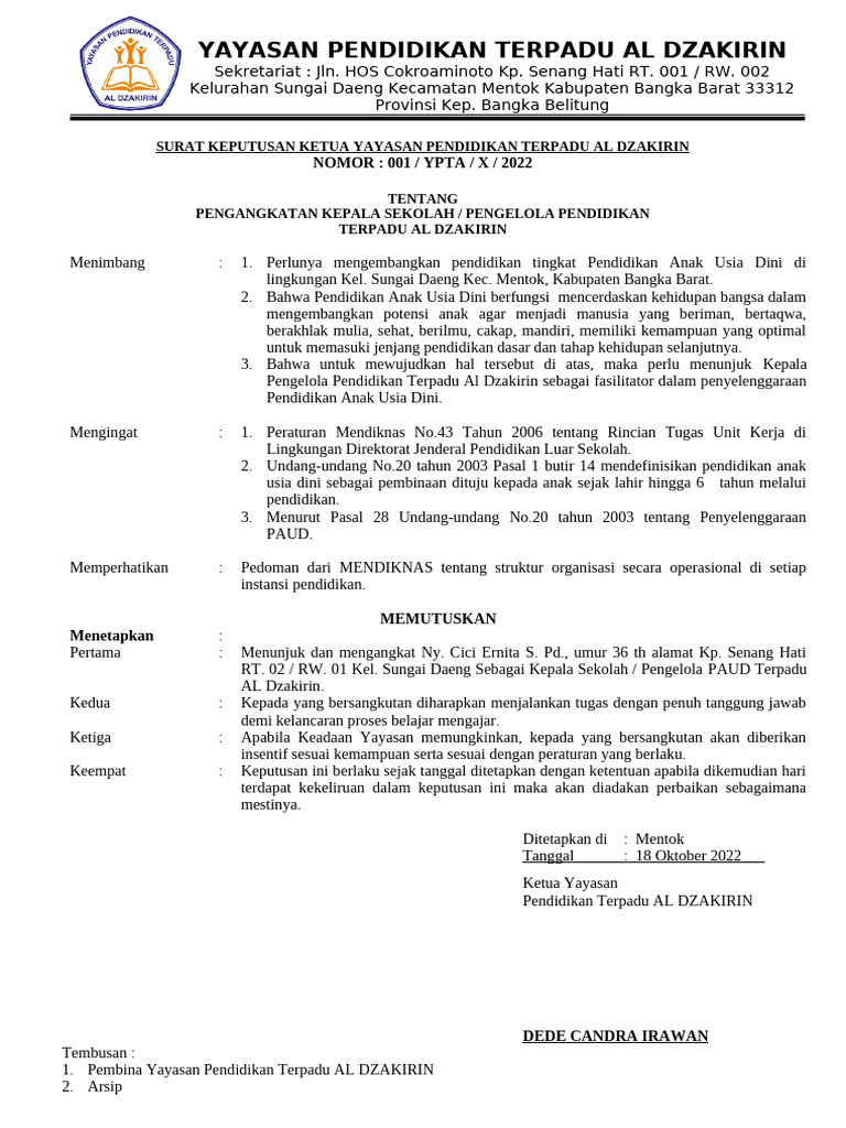 SK PENGANGKATAN KEPALA SEKOLAH | PDF