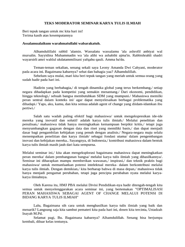 Teks Moderator Seminar Karya Tulis Ilmiah | PDF