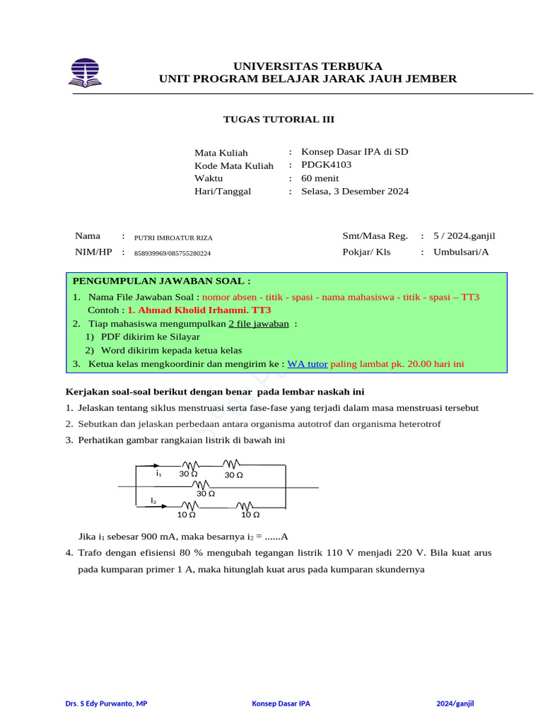 15. PUTRI IMROATUR RIZA. TT3 | PDF