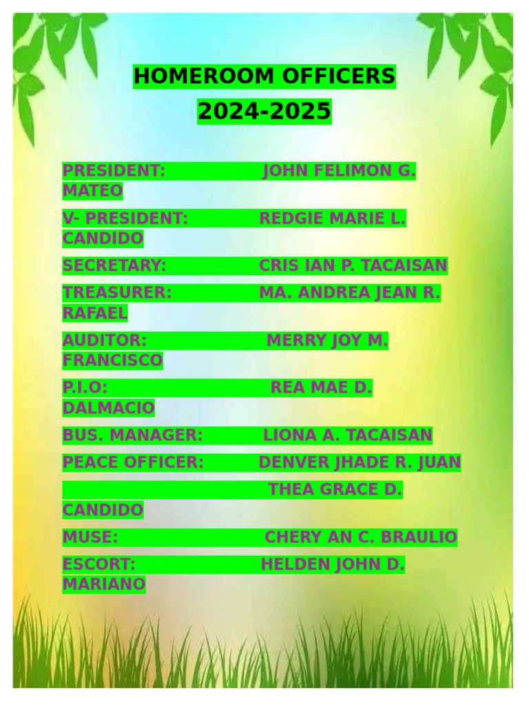 Homeroom Officers 2024-2025 | PDF