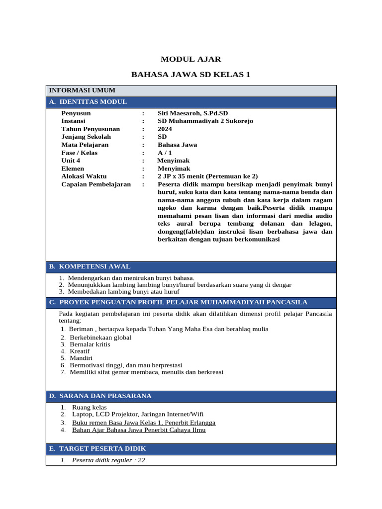 MODUL AJAR B JAWA SWARA BARANG (1) | PDF