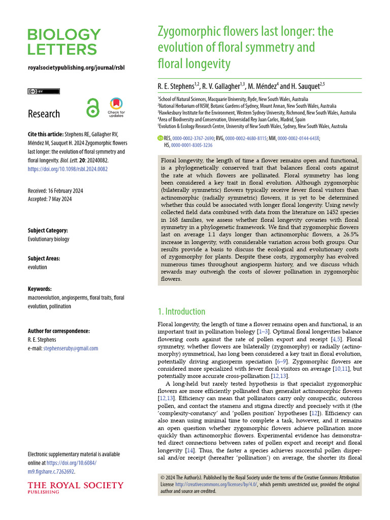 Stephens 等 - 2024 - Zygomorphic flowers last longer the evolution of ...