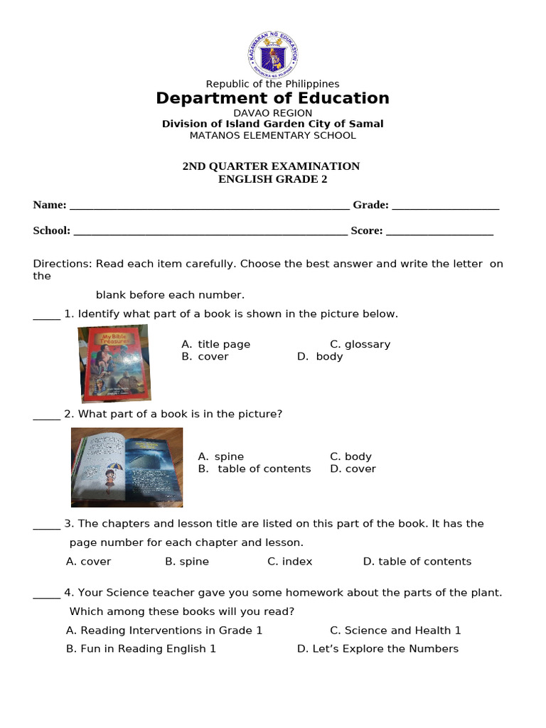 Grade 2 English Exam - 2nd Quarter | PDF