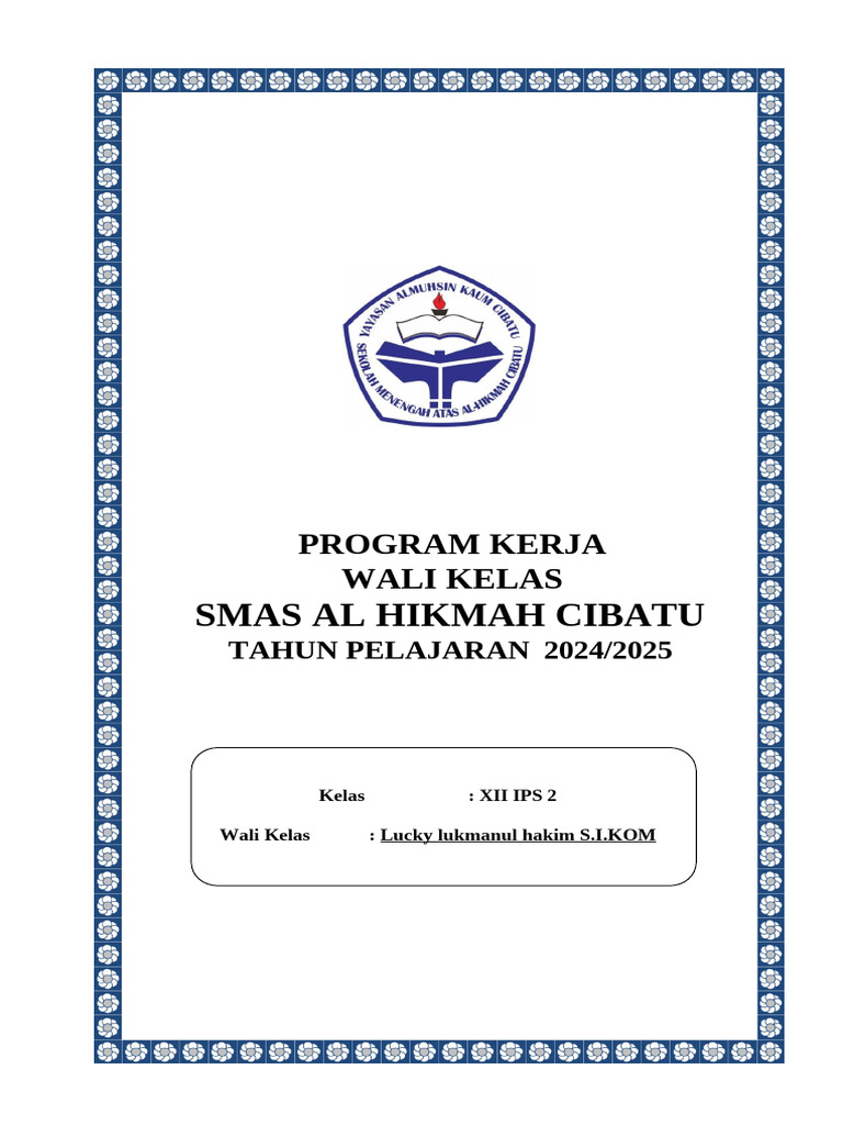 Template PROGRAM KERJA WALI KELAS XIB | PDF