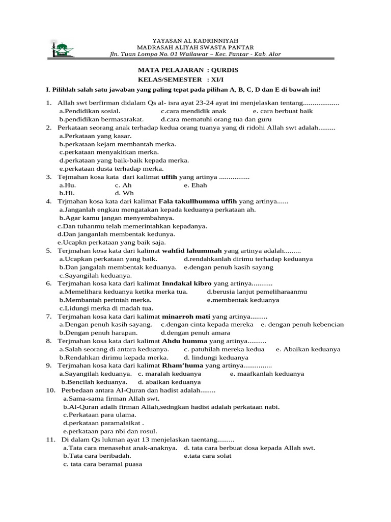 Qurdis Kelas Xi | PDF