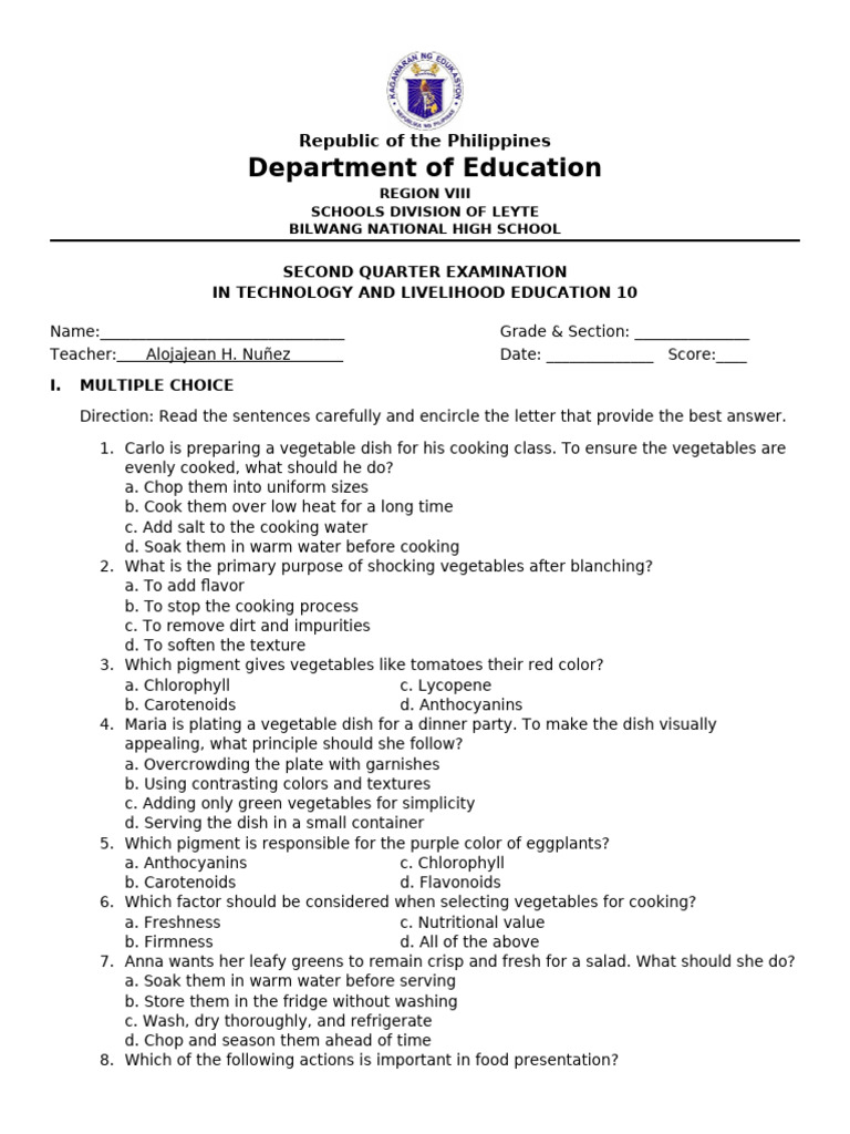 TLE 10 2ND QUARTER | PDF | Vegetables | Cooking