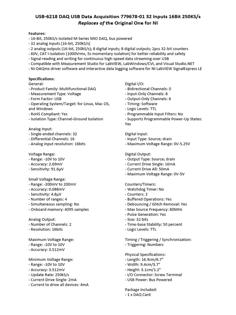USB-6218 | PDF | Data Acquisition | Computer Engineering