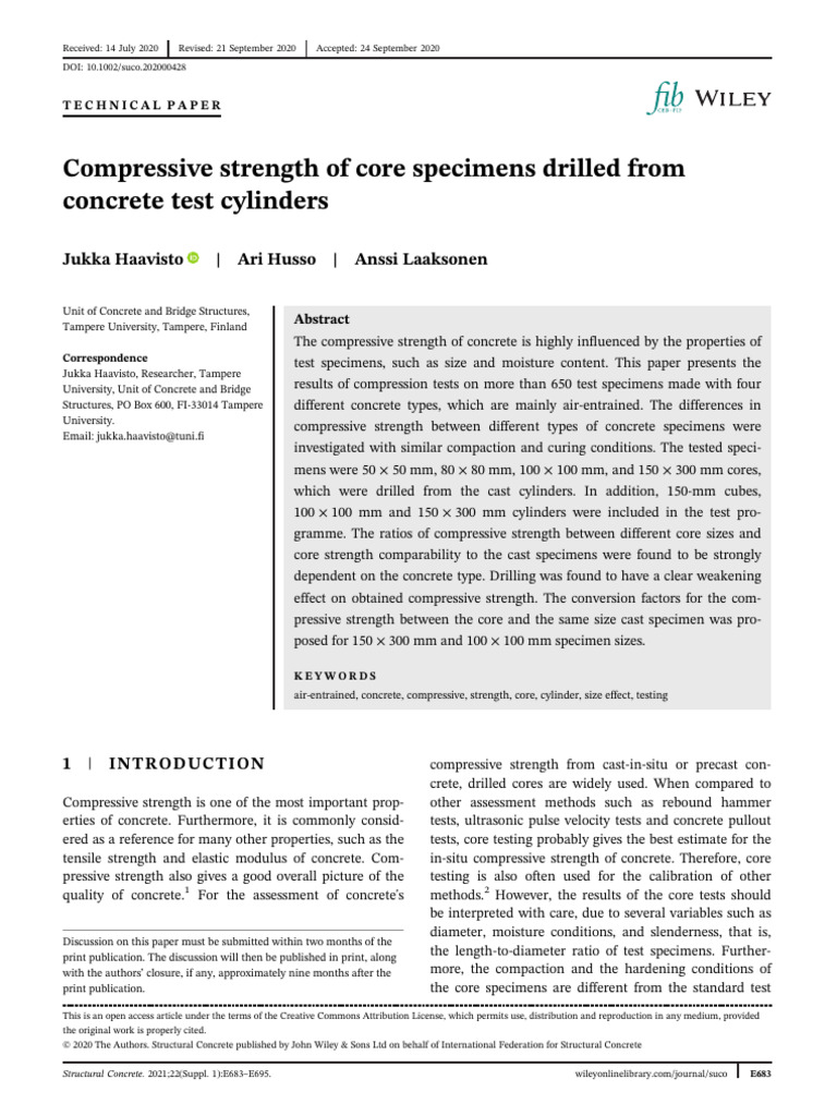 Structural Concrete - 2020 - Haavisto - Compressive strength of core ...