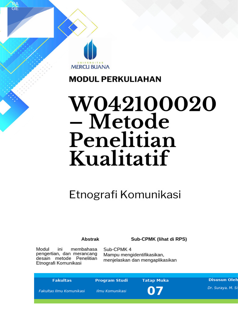 2021 Tm07 Modul Kualitatif Etnografi Komunikasi | PDF