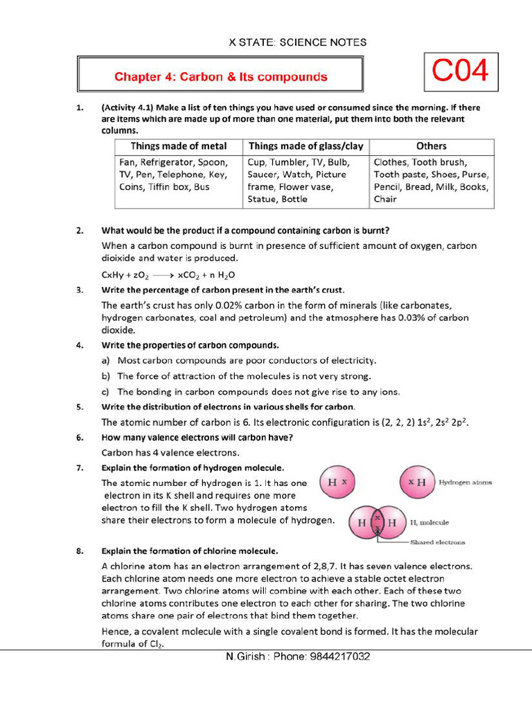 10 Science CHP 4 Carbon Notes STF | PDF