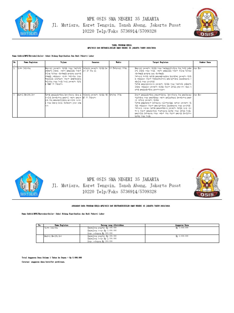 Program Kerja MPK OSIS 2023/2024 | PDF