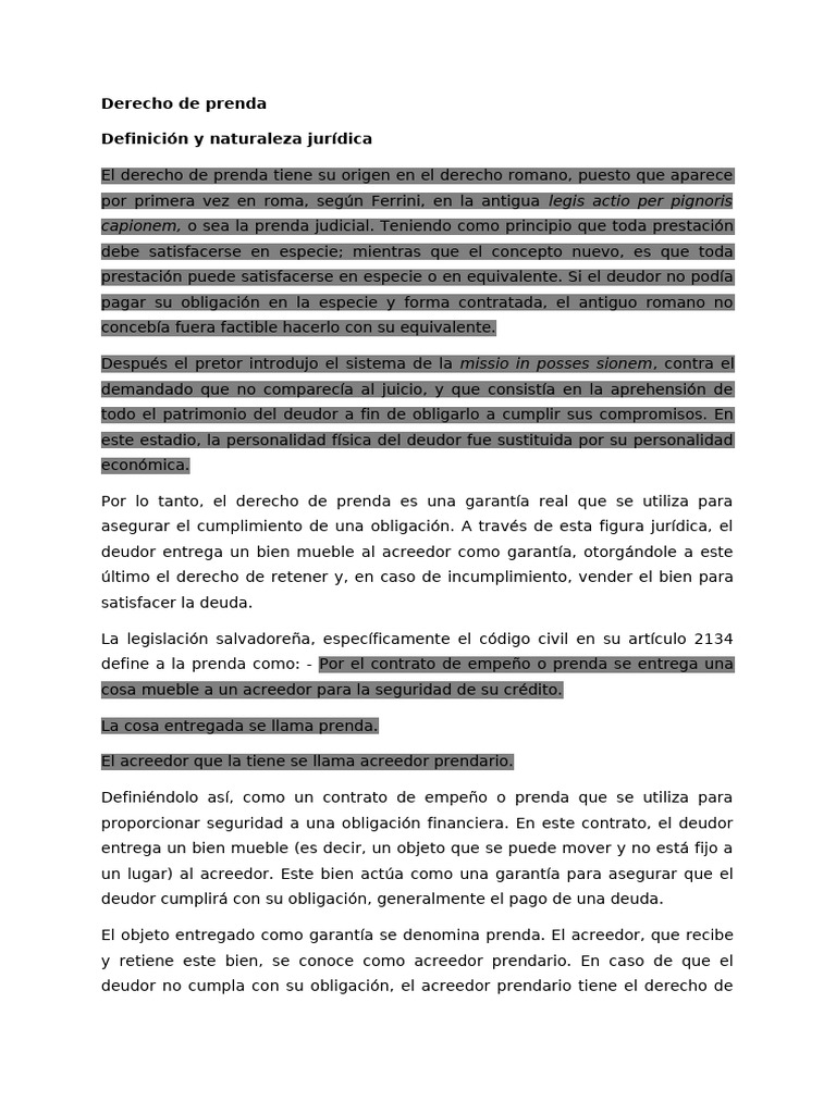 Derecho de Prenda: Definición y Constitución | PDF | Pagos