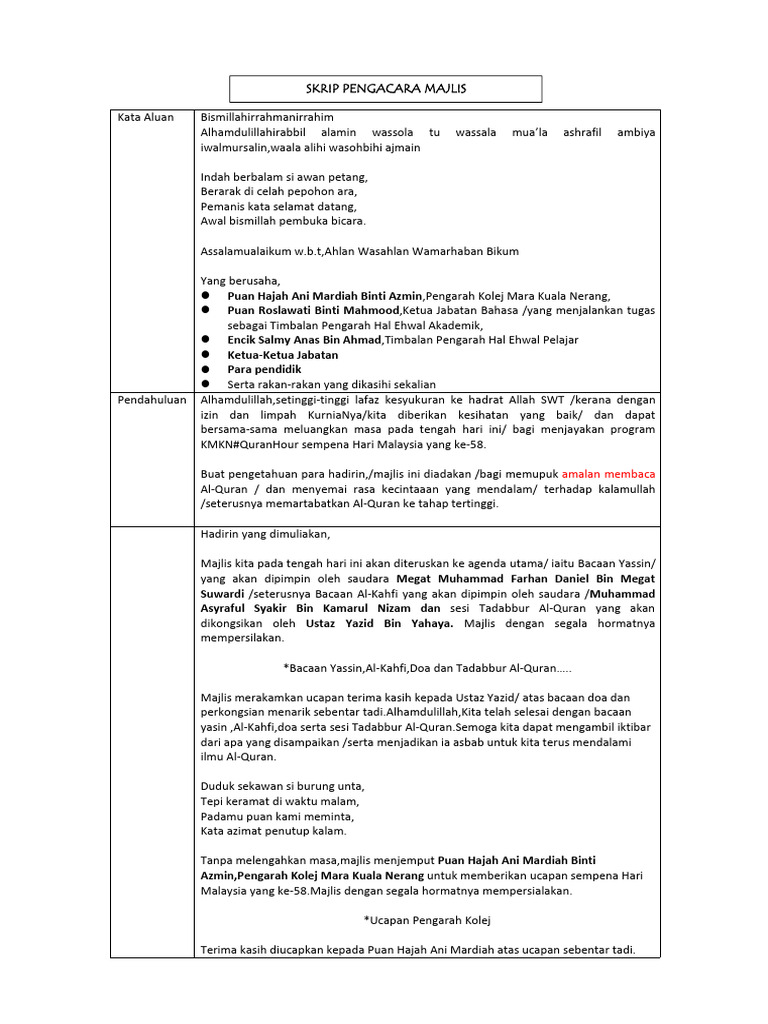 Skrip Pengacara Majlis | PDF