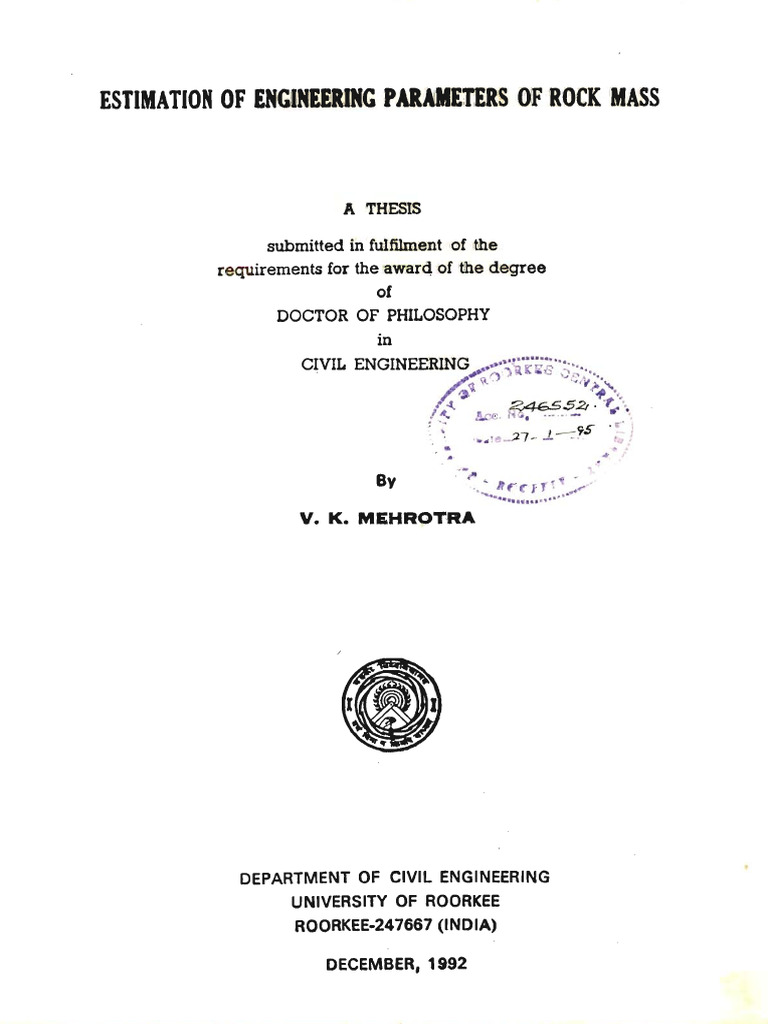 1992 - Estimation of Engineering Parameters of Rock Mass | PDF | Academic Degree