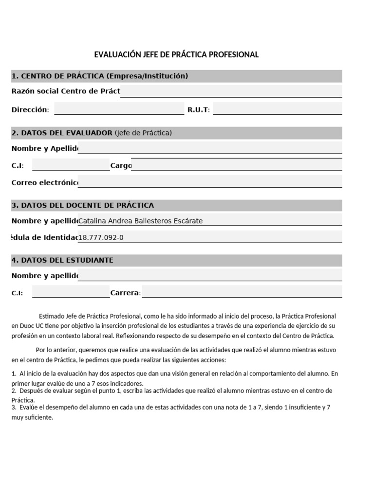 EvaluaciÃ³n Jefe de PrÃ¡ctica Profesional | PDF | Evaluación | Cognición