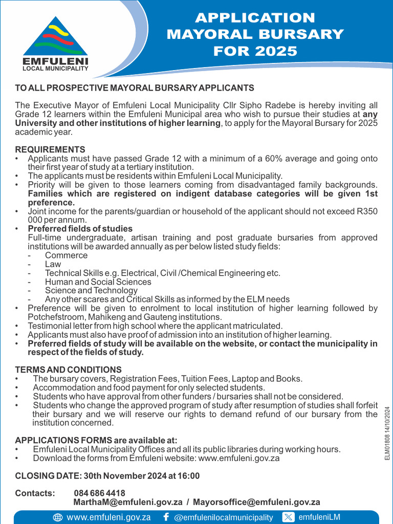 ELM Mayoral Bursary Advert for 2025 | PDF | Educational Stages | Higher Education