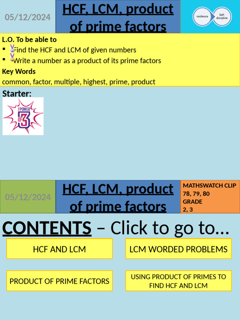 11y1 HCF, LCM, Product of Primes | PDF | Discrete Mathematics | Number ...