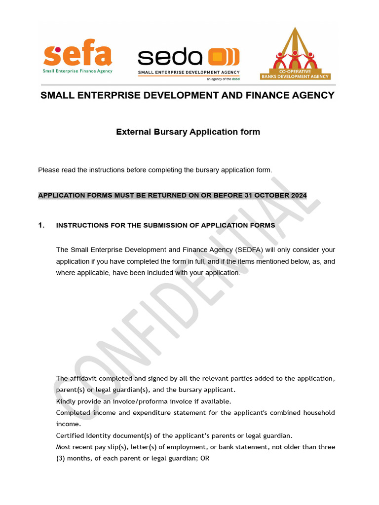 SEDFA-External Bursary Application Form 2025 | PDF
