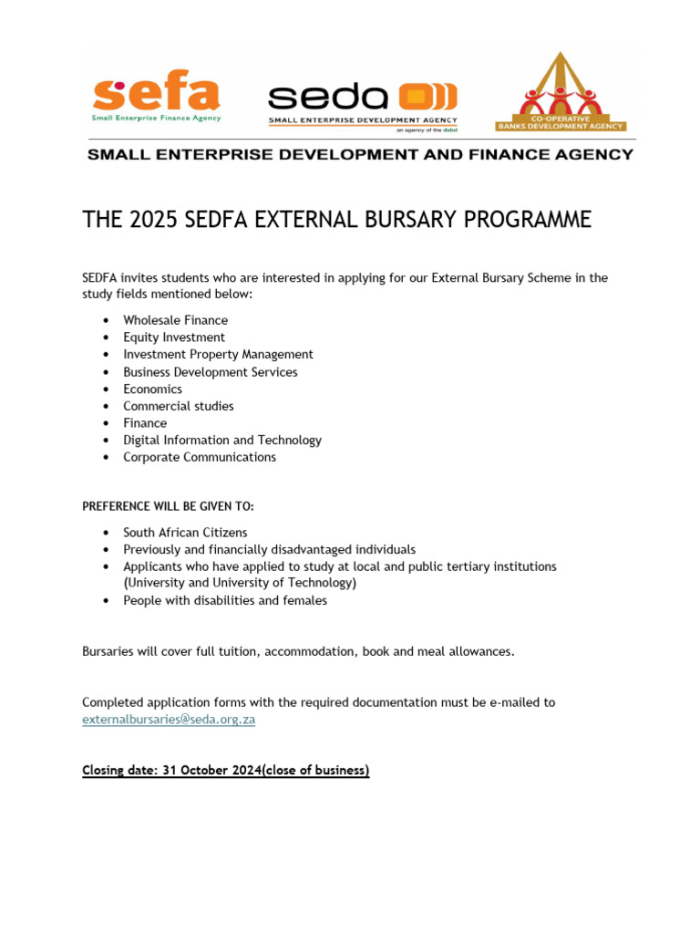 2025 SEDFA External Bursary Details | PDF