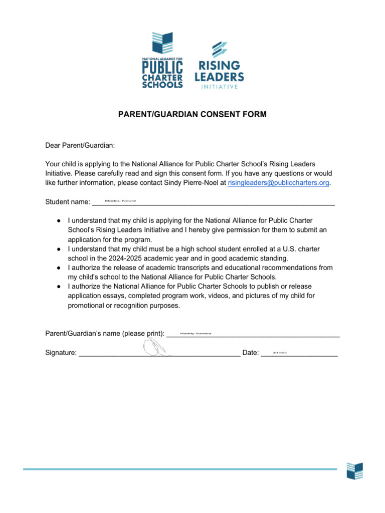 RLI Parent Consent Form 2024 2025 | PDF