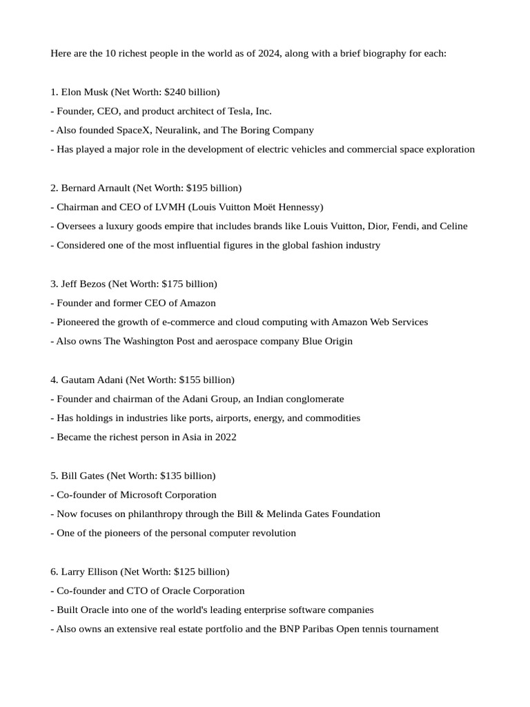 10 Richest People in The World As of 2024 | PDF