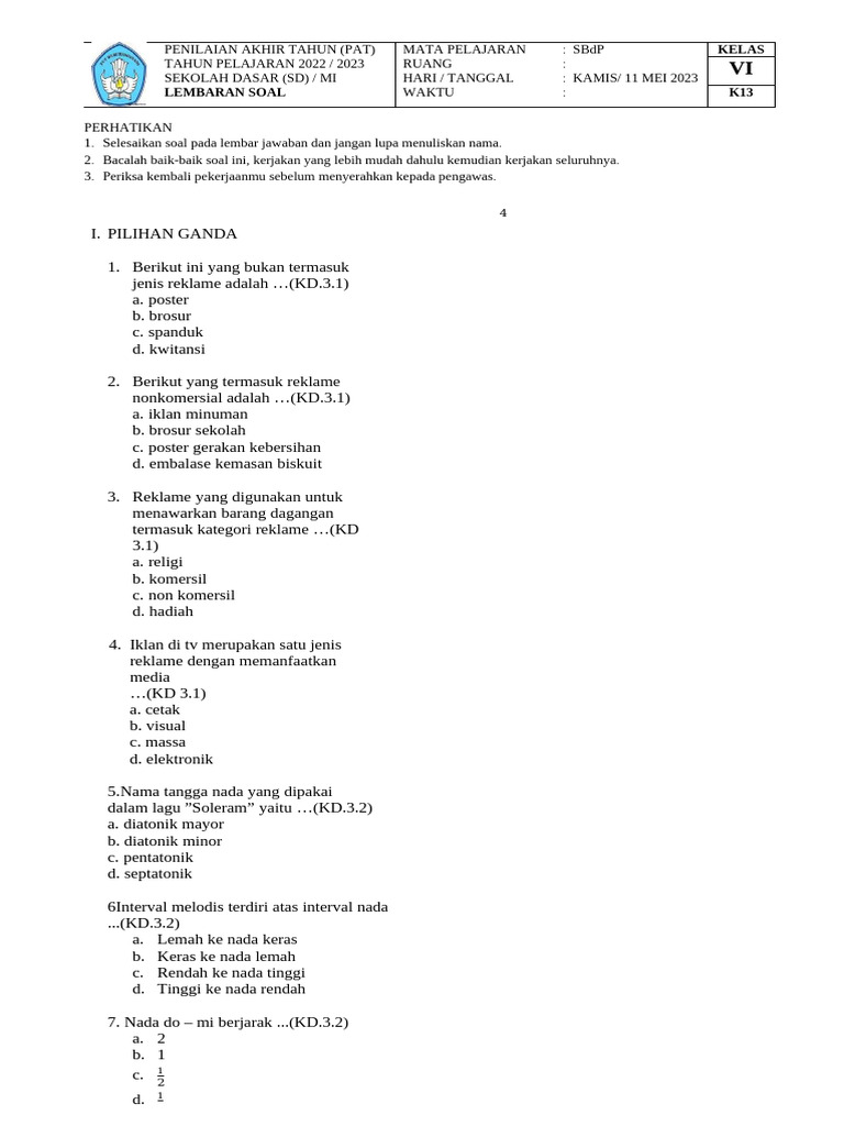 Soal Sbdp 1 Pdf