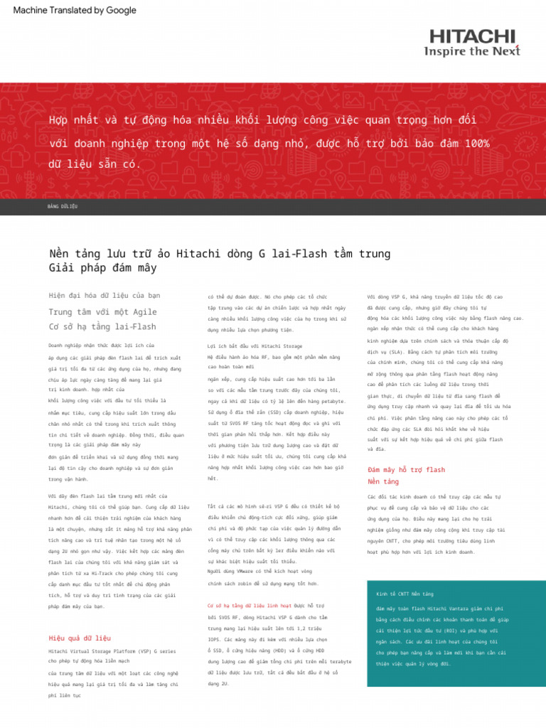 VSP G Series Hybrid Flash Midrange Cloud Solutions Datasheet | PDF