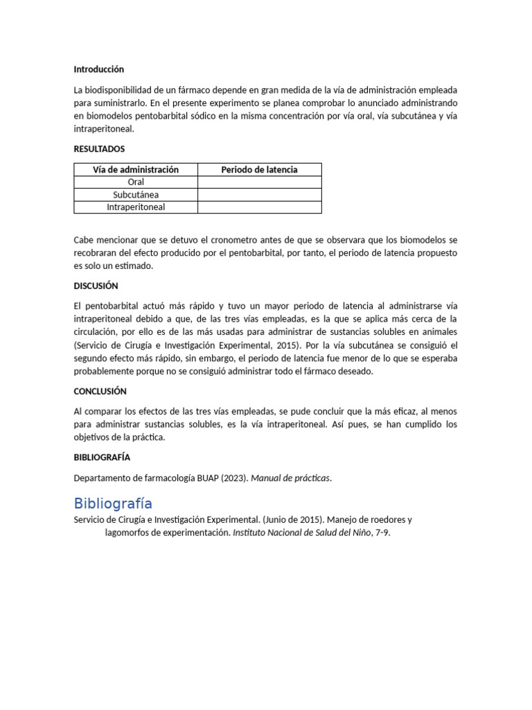 Reporte 2 Laboratorio Farmacología I BUAP | PDF