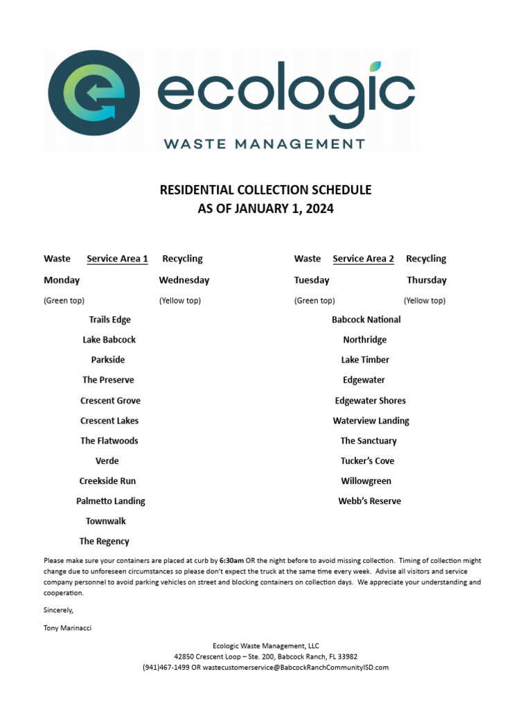 Residential Collection Schedule 2024 | PDF