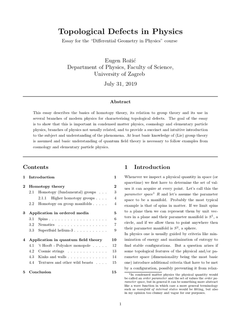 Topological Defects in Physics | PDF | Group (Mathematics) | Topology