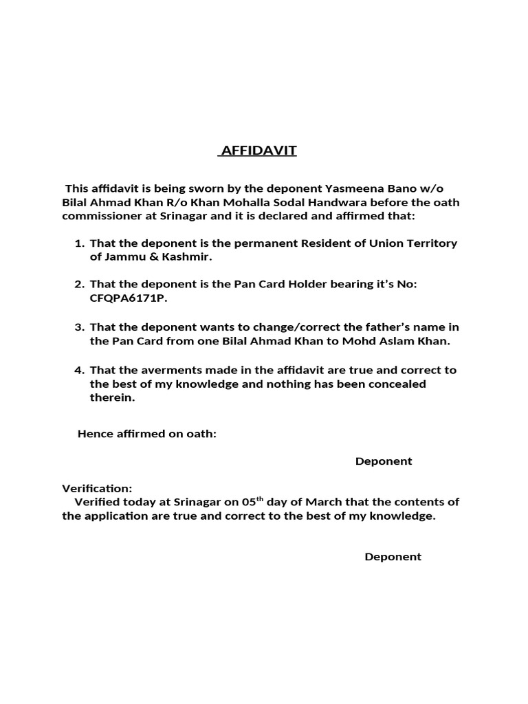 Affidavit Pan Card | PDF