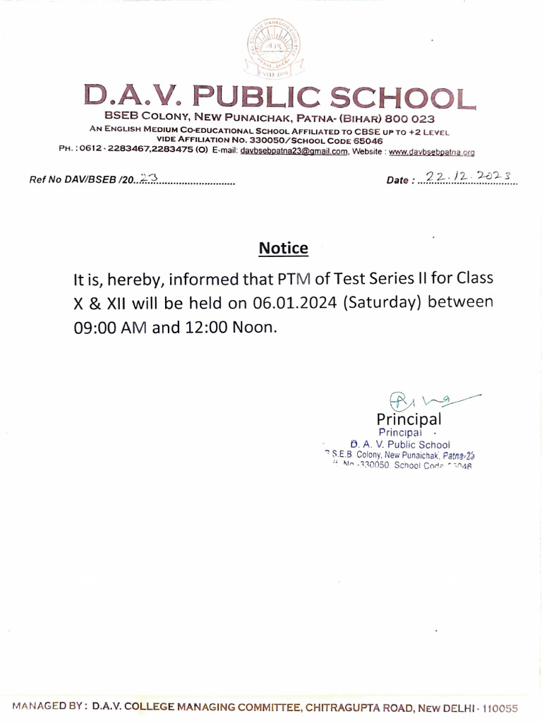 Notice For PTM (Test Series II) | PDF