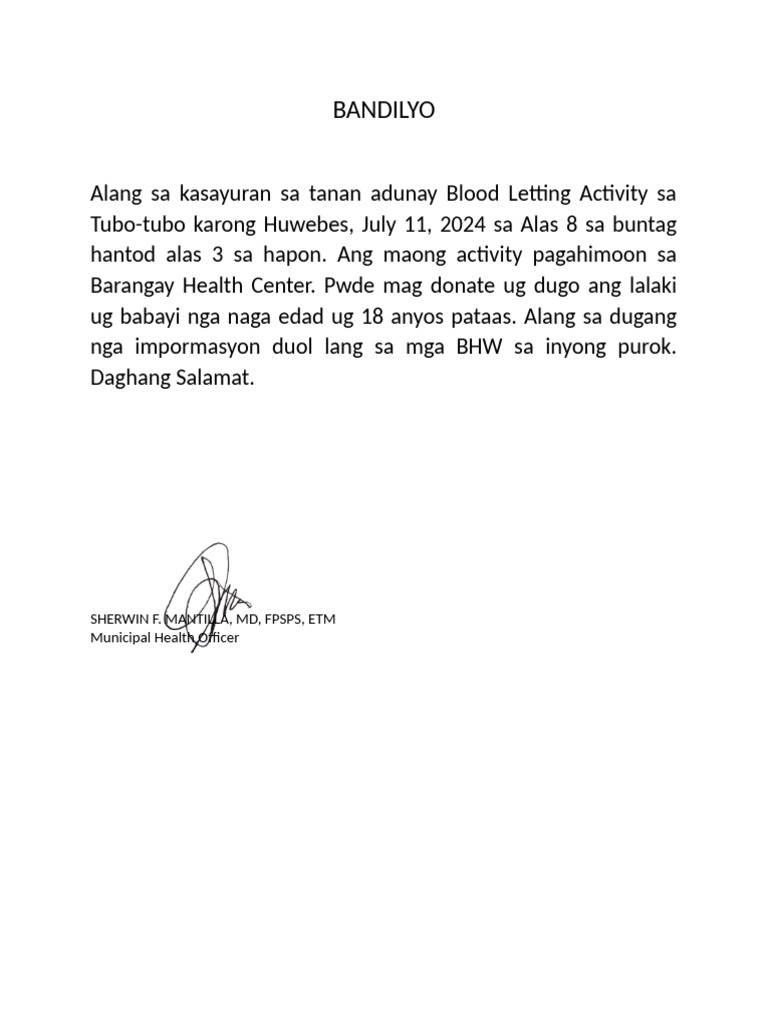 BANDILYO Blood Letting | PDF
