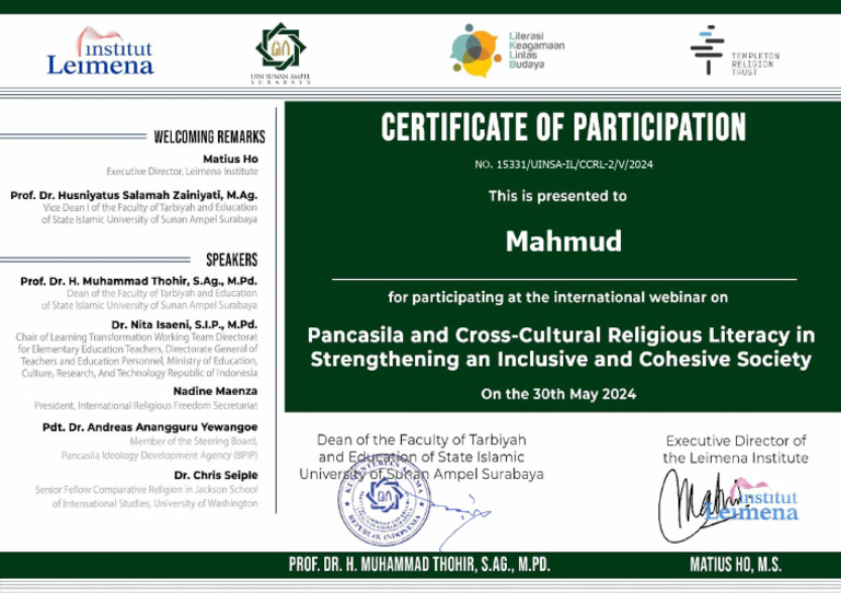 E-Certificate - Mahmud 30 Mei 2024 | PDF