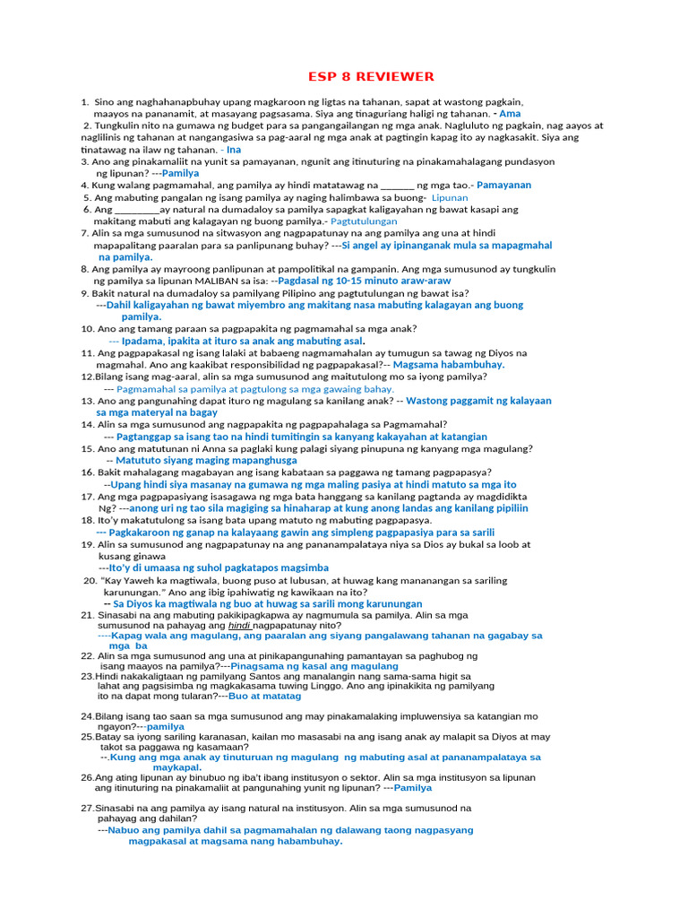 Esp 8 Q1 Reviewer | PDF