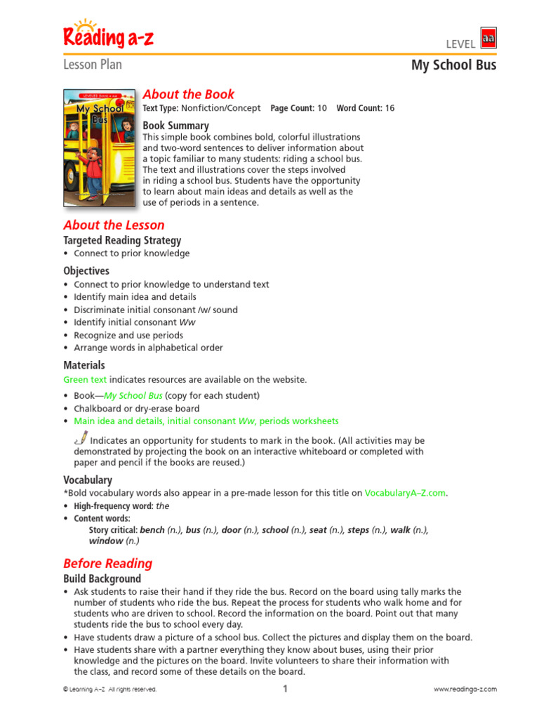 Raz Laa51 Myschoolbus LP | PDF | Reading Comprehension | Human Communication