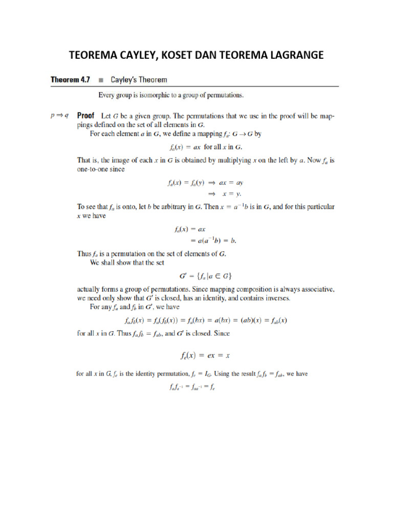 Pert 12 Teorema Cayley, Koset Dan Teorema Lagrange | PDF