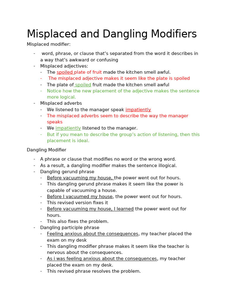Misplaced and Dangling Modifiers | PDF