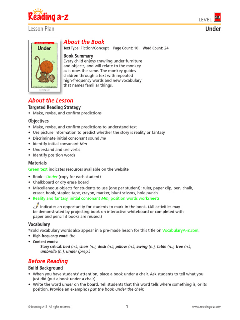 Raz Laa13 Under Lp | PDF | Reading Comprehension | Cognition