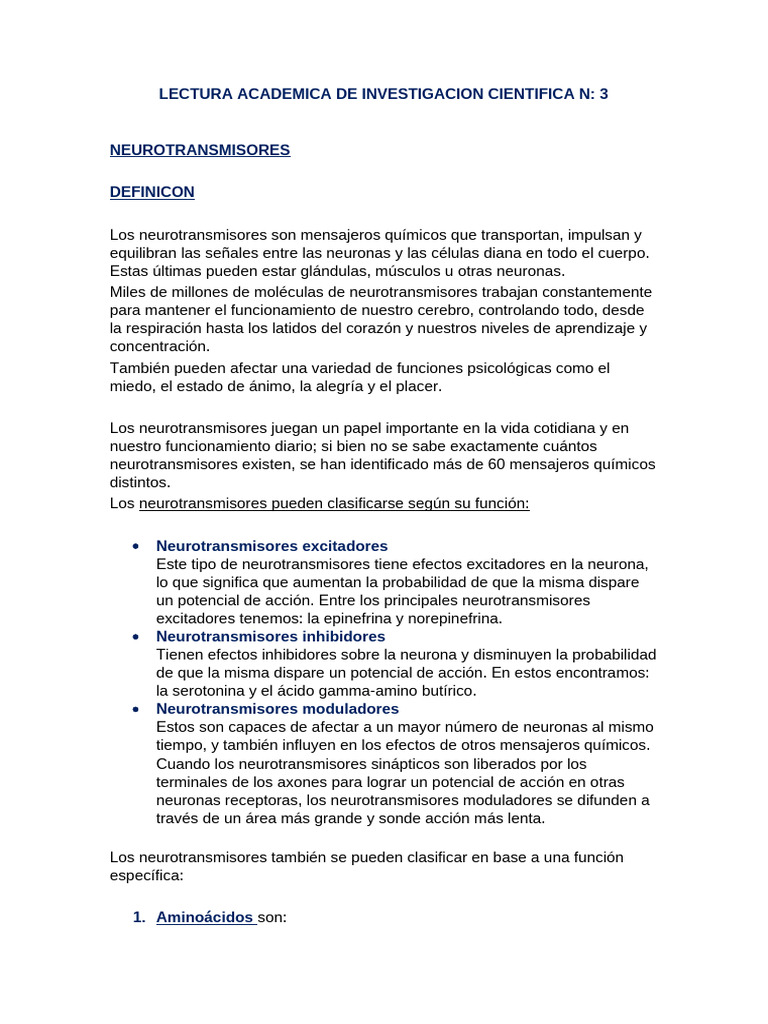 Arancibia Rojas Stefany Lectura 3 | PDF | Sinapsis | Neurona