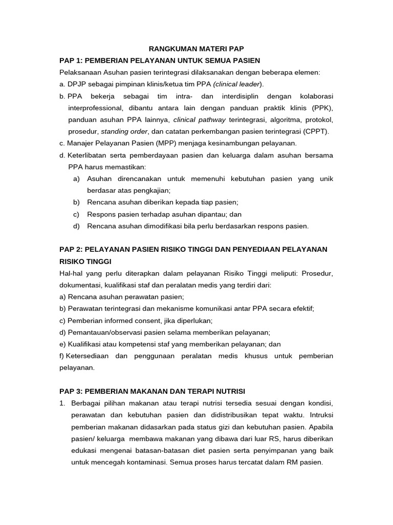 Rangkuman Materi Pap Pap 1: Pemberian Pelayanan Untuk Semua Pasien | PDF