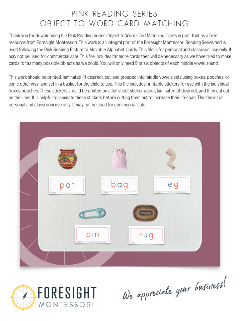 Pink Reading Objects and Word Cards Print Foresight | PDF