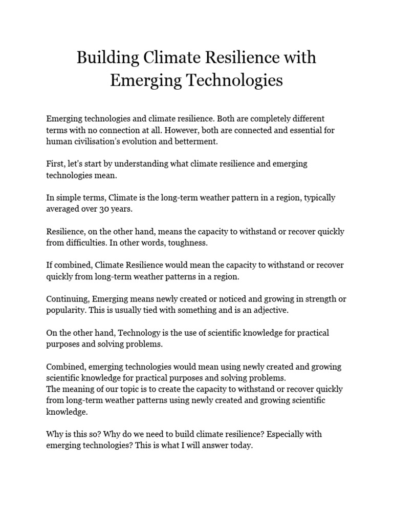 Building Climate Resilience With Emerging Technologies | PDF | Climate ...