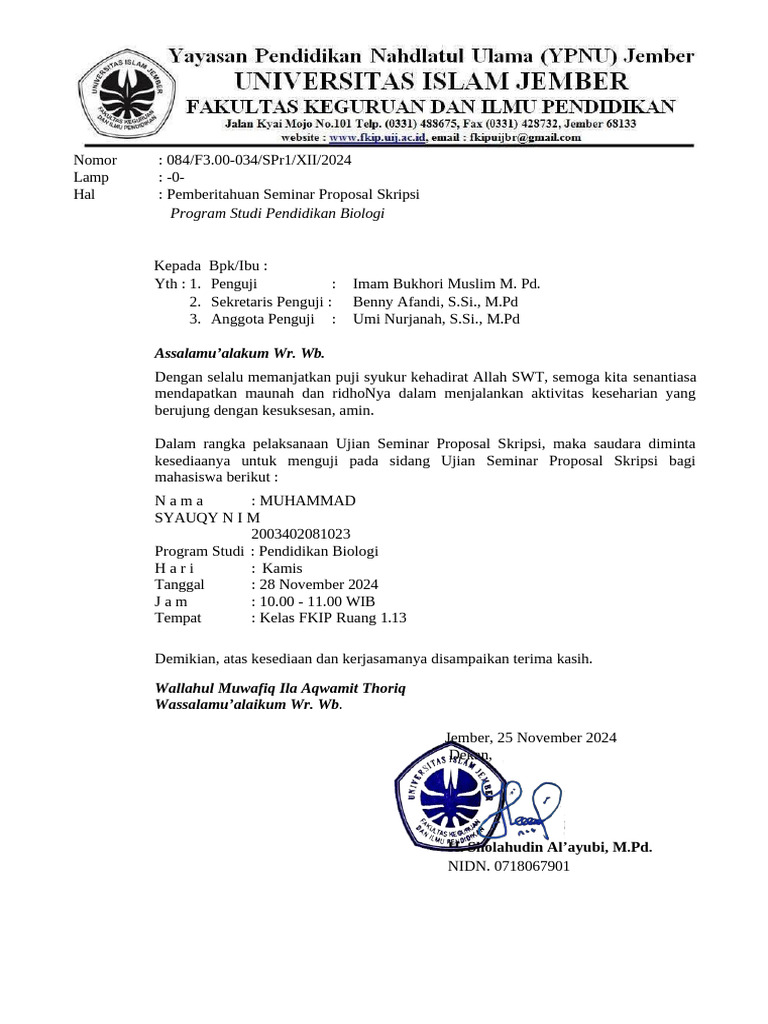 Surat Sempro MUHAMMAD SYAUQY | PDF