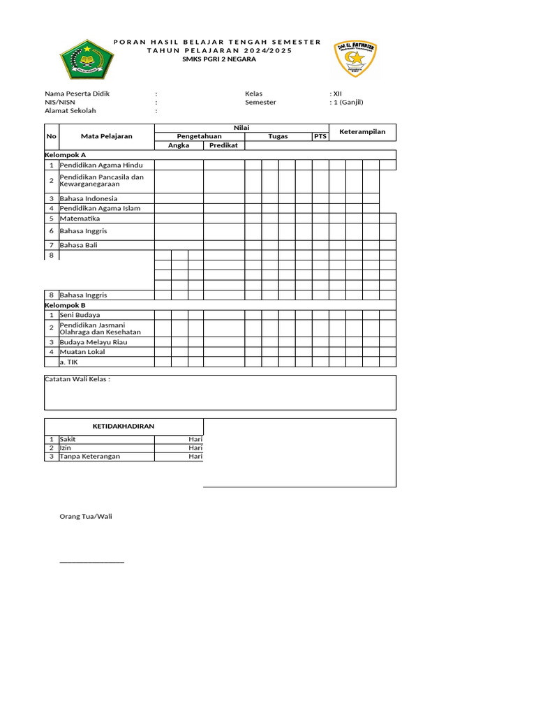 Format Rapor PTS | PDF