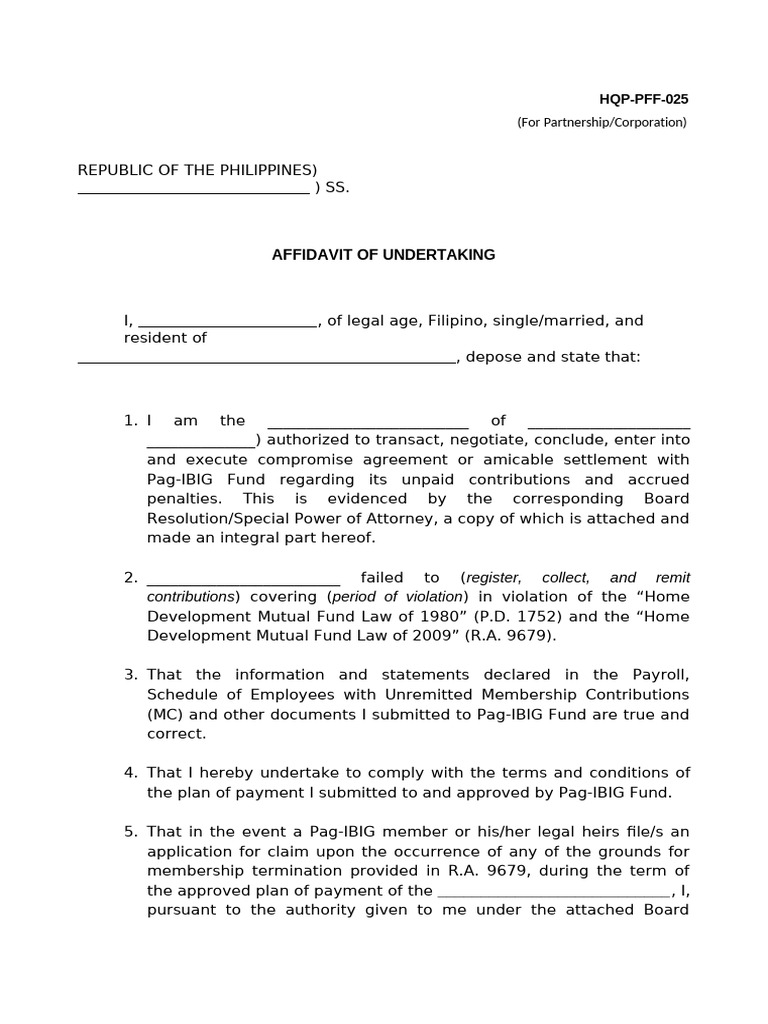 Affidavit of Undertaking For Partnership Corporati | PDF | Affidavit | Common Law